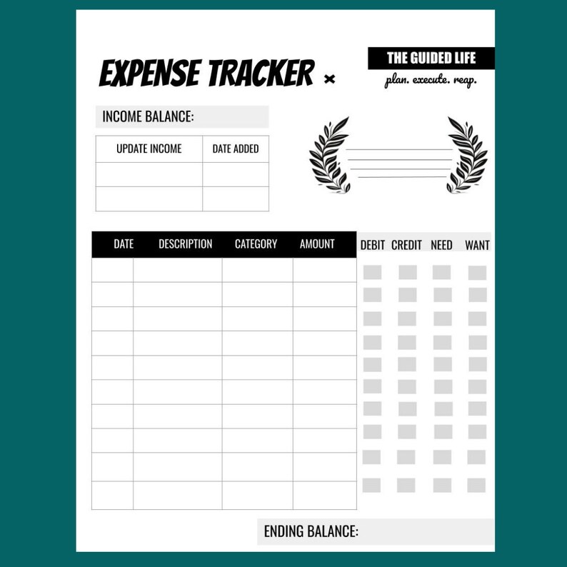 Simple Expense Tracker Printable in Black & White - Etsy Australia