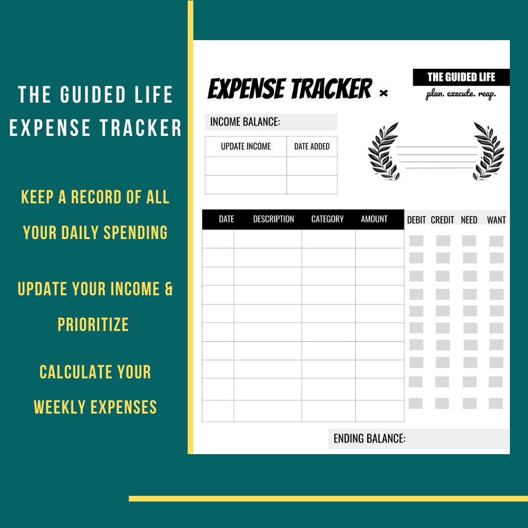 Simple Expense Tracker Printable in Black & White - Etsy