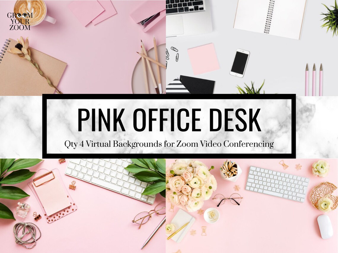 Pink Office Zoom Background - 4 Virtual Photos for Video Call ...