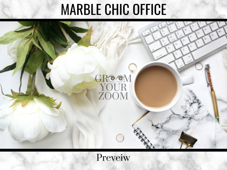 Marble Chic Office Zoom Background - 4 Virtual Photos for Video Call ...