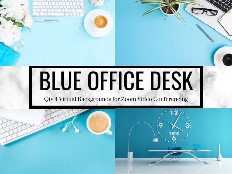 Blue Office Zoom Background - 4 Virtual Photos for Video Call ...