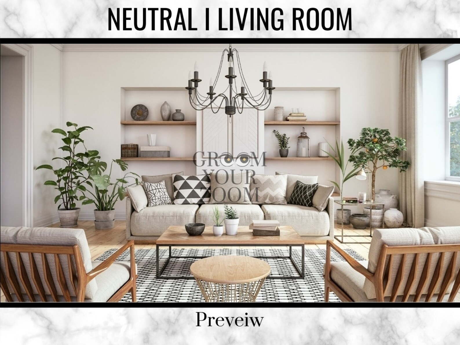 Neutral I Living Room Zoom Background - 4 Virtual Backgrounds for Video ...