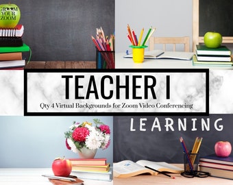 School Supplies I Zoom Background - 4 Virtual Backdrops for Video Call ...