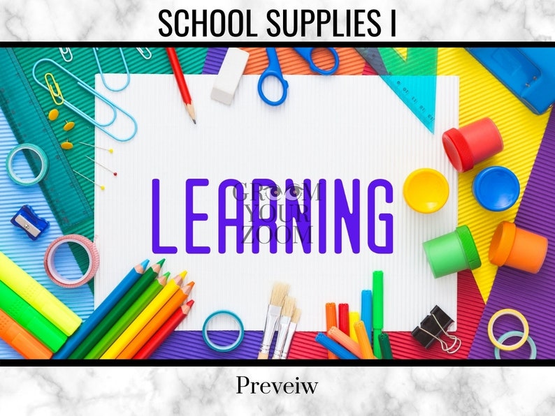 School Supplies I Zoom Background - 4 Virtual Backdrops for Video Call ...