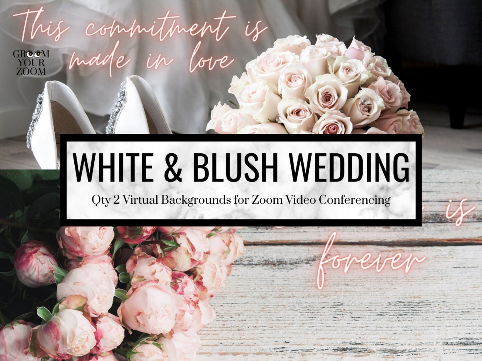 White & Blush Wedding Zoom Background - 2 Digital Backgrounds for ...