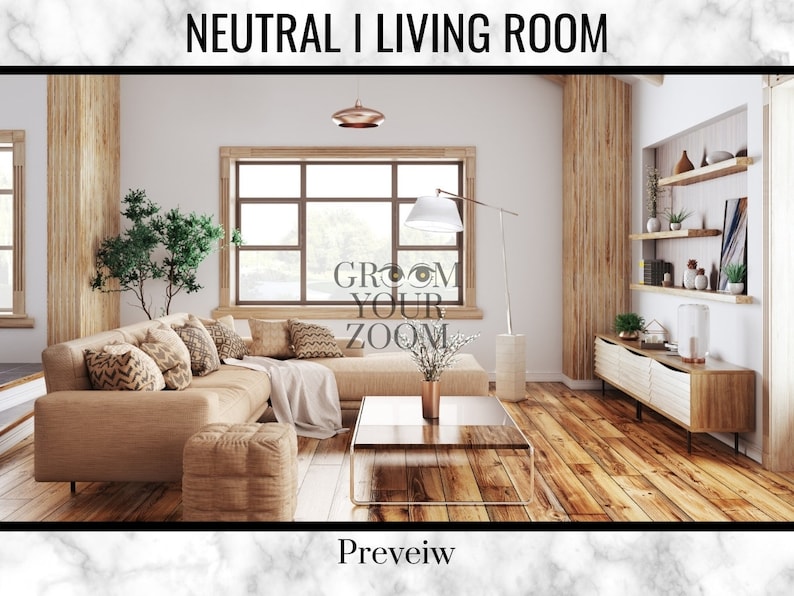 Neutral I Living Room Zoom Background - 4 Virtual Backgrounds for Video ...