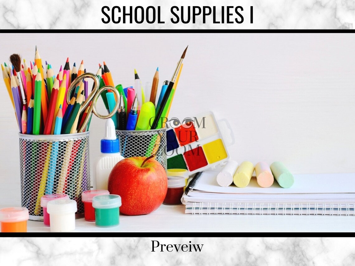 School Supplies I Zoom Background - 4 Virtual Backdrops for Video Call ...