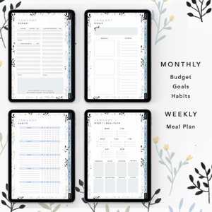 Undated Blue Floral Digital Planner Goodnotes With Hyperlinks, Digital ...