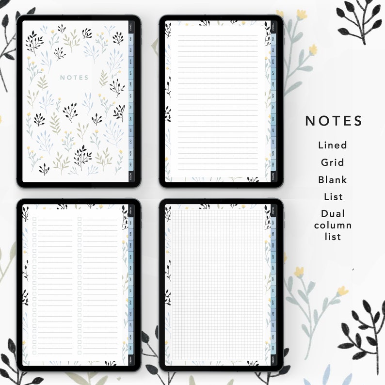 Undated Blue Floral Digital Planner Goodnotes With Hyperlinks, Digital ...