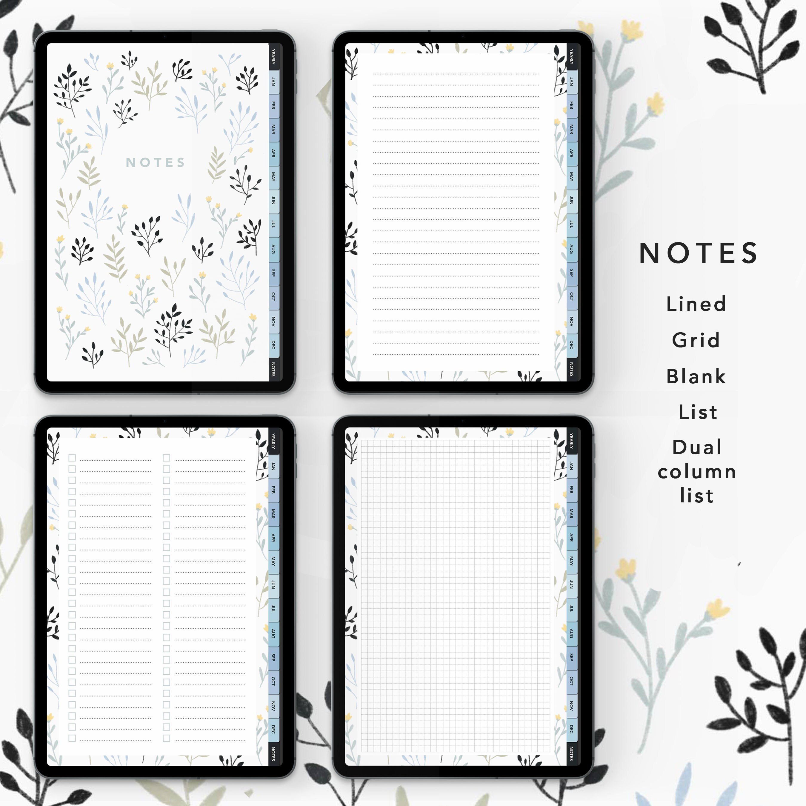 Undated Blue Floral Digital Planner Goodnotes With Hyperlinks - Etsy