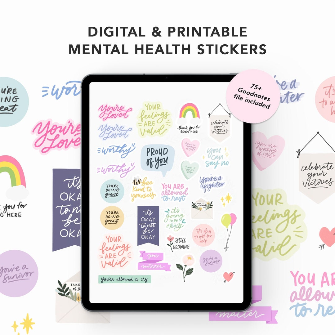 Mental Health Stickers Digital Printable, Self Care Stickers Digital ...