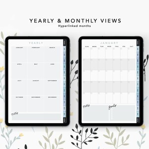 Undated Blue Floral Digital Planner Goodnotes With Hyperlinks, Digital ...