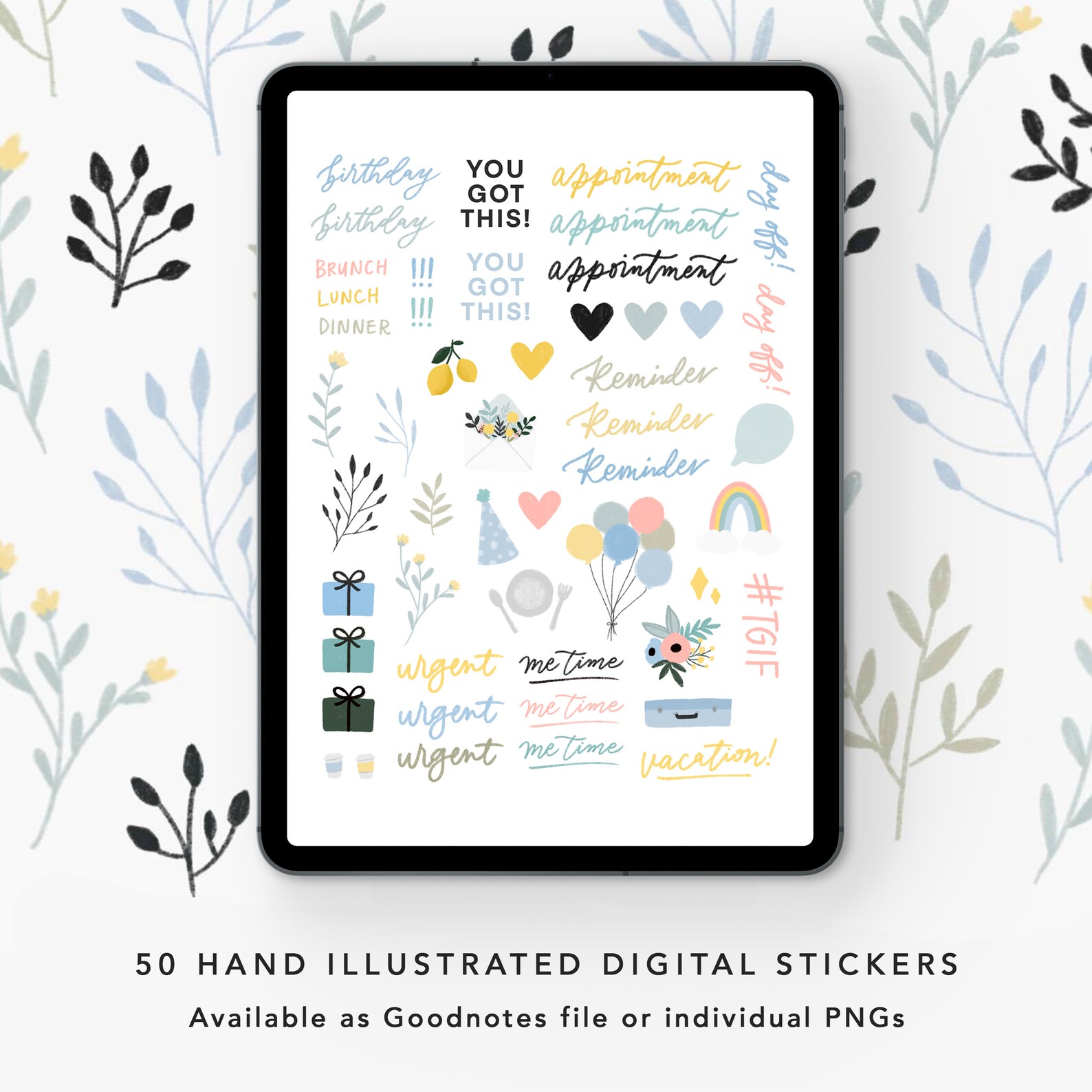 Undated Blue Floral Digital Planner Goodnotes With Hyperlinks, Digital ...