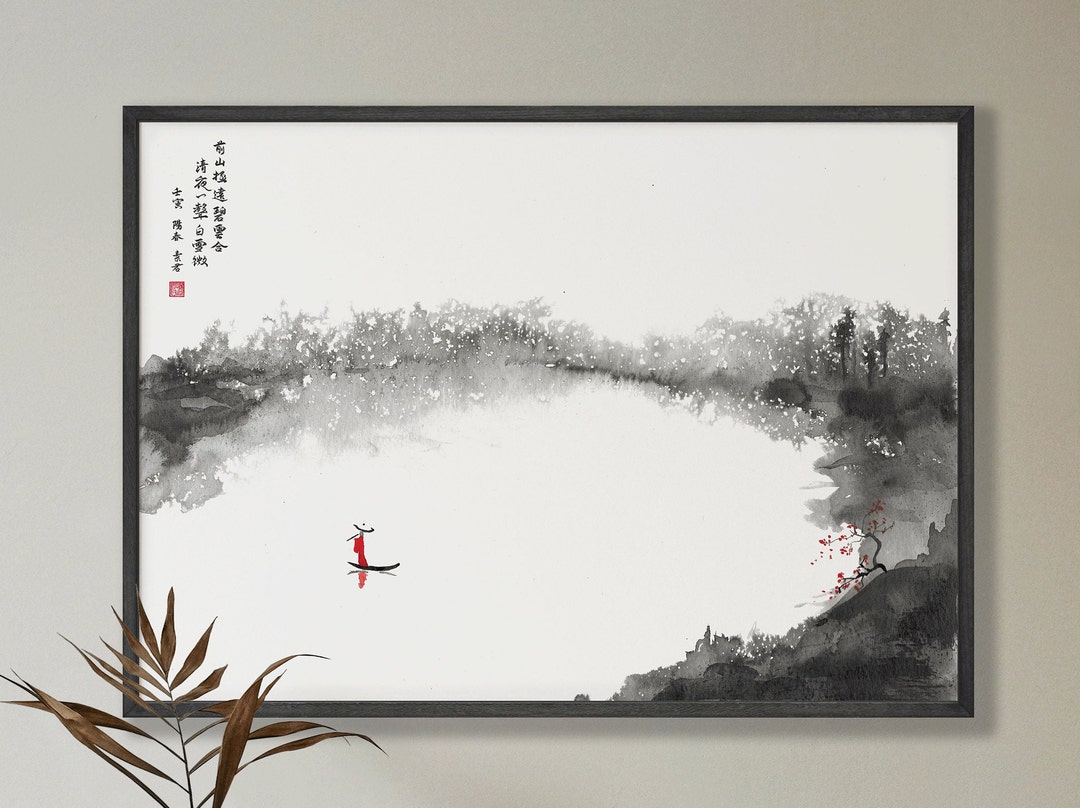 Peace - Traditional Chinese Art Print - Chinese Ink, Flower and Water ...