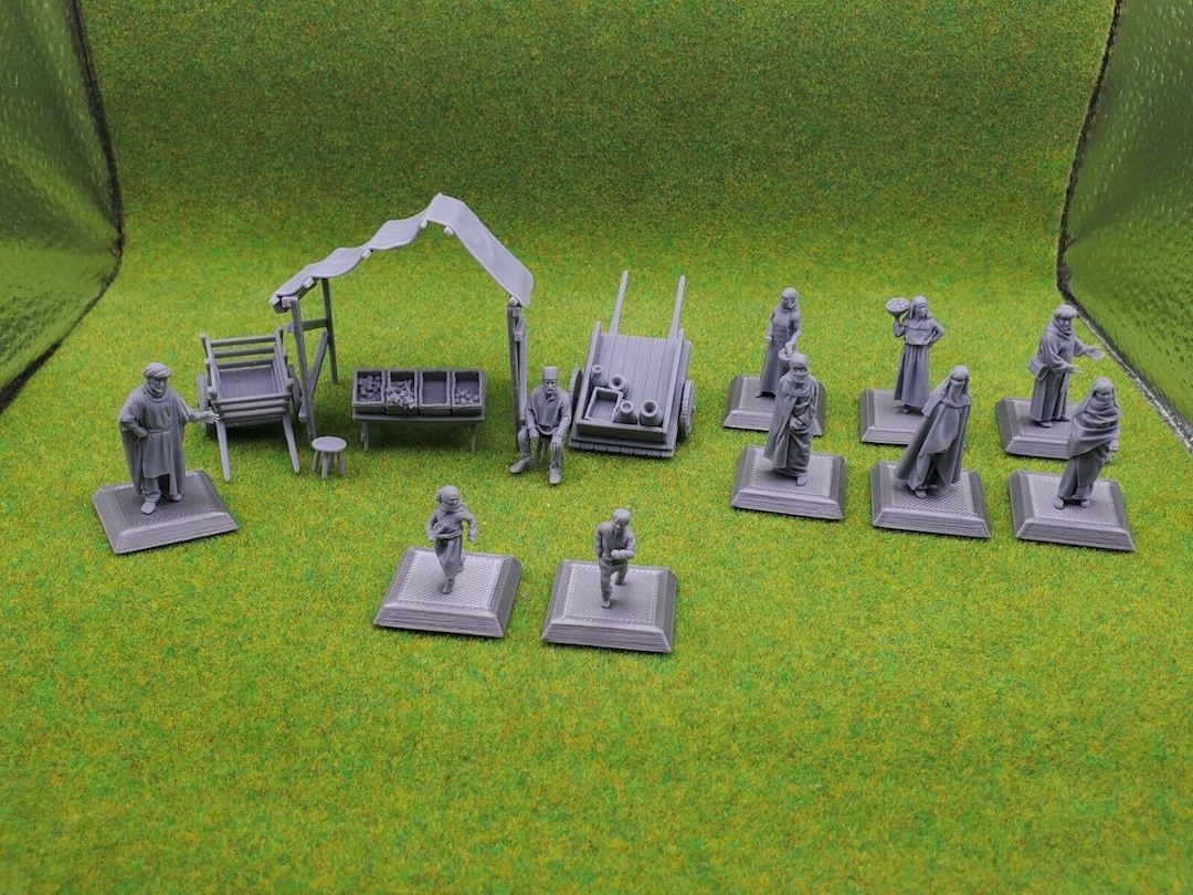 Caballero Miniatures 28mm Market Stall and Villagers 3D Print Reconquer ...