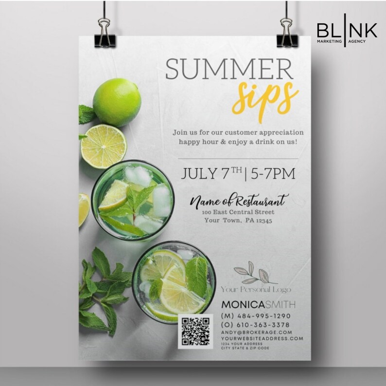 Summer Sips Client Event Templates (flyer, Postcard, Social Post, Door ...