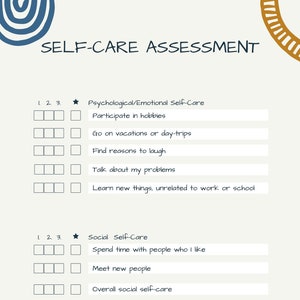 Self Care Assessment Check List Selfcare Tracker Wellness Mindfulness ...