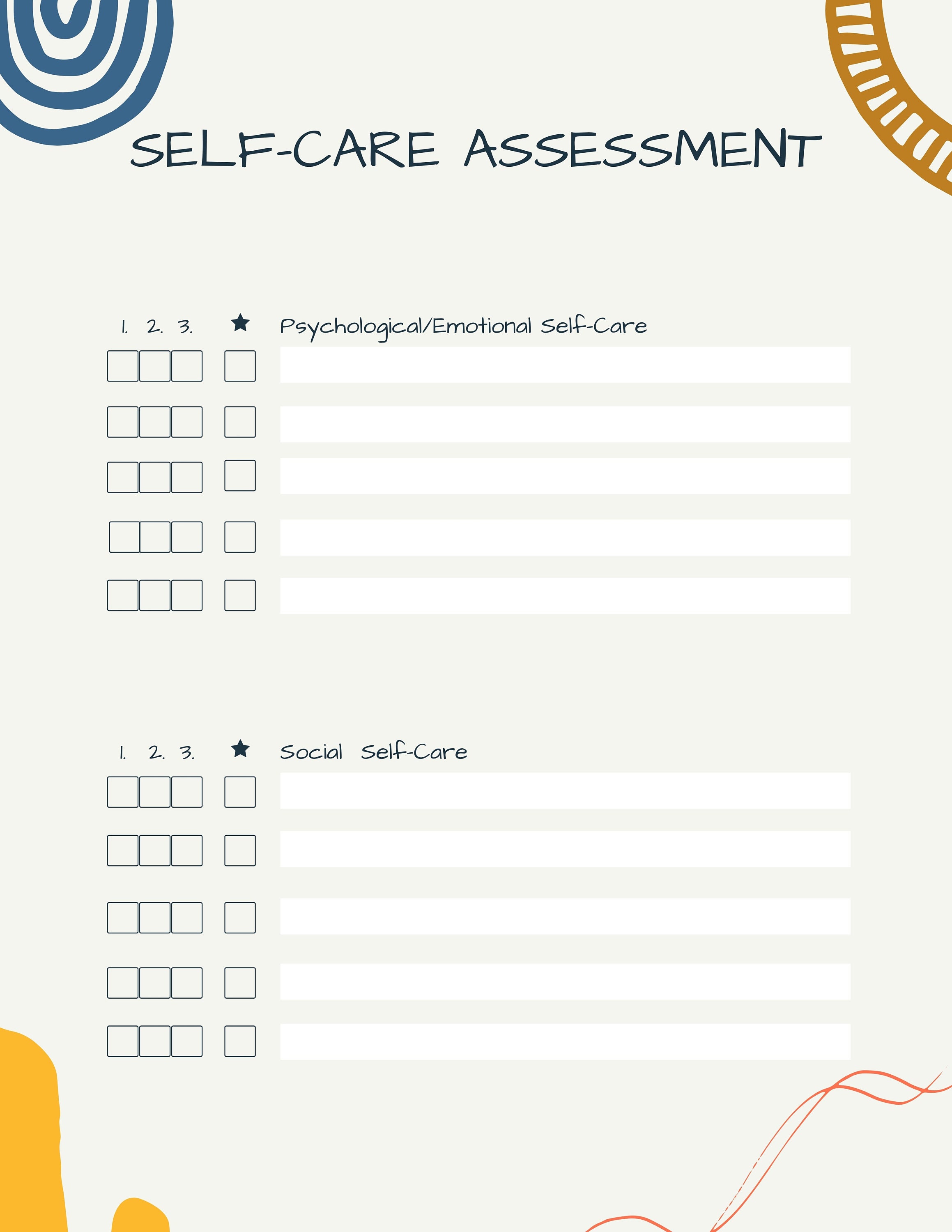 Self Care Assessment Check List Selfcare Tracker Wellness Mindfulness ...