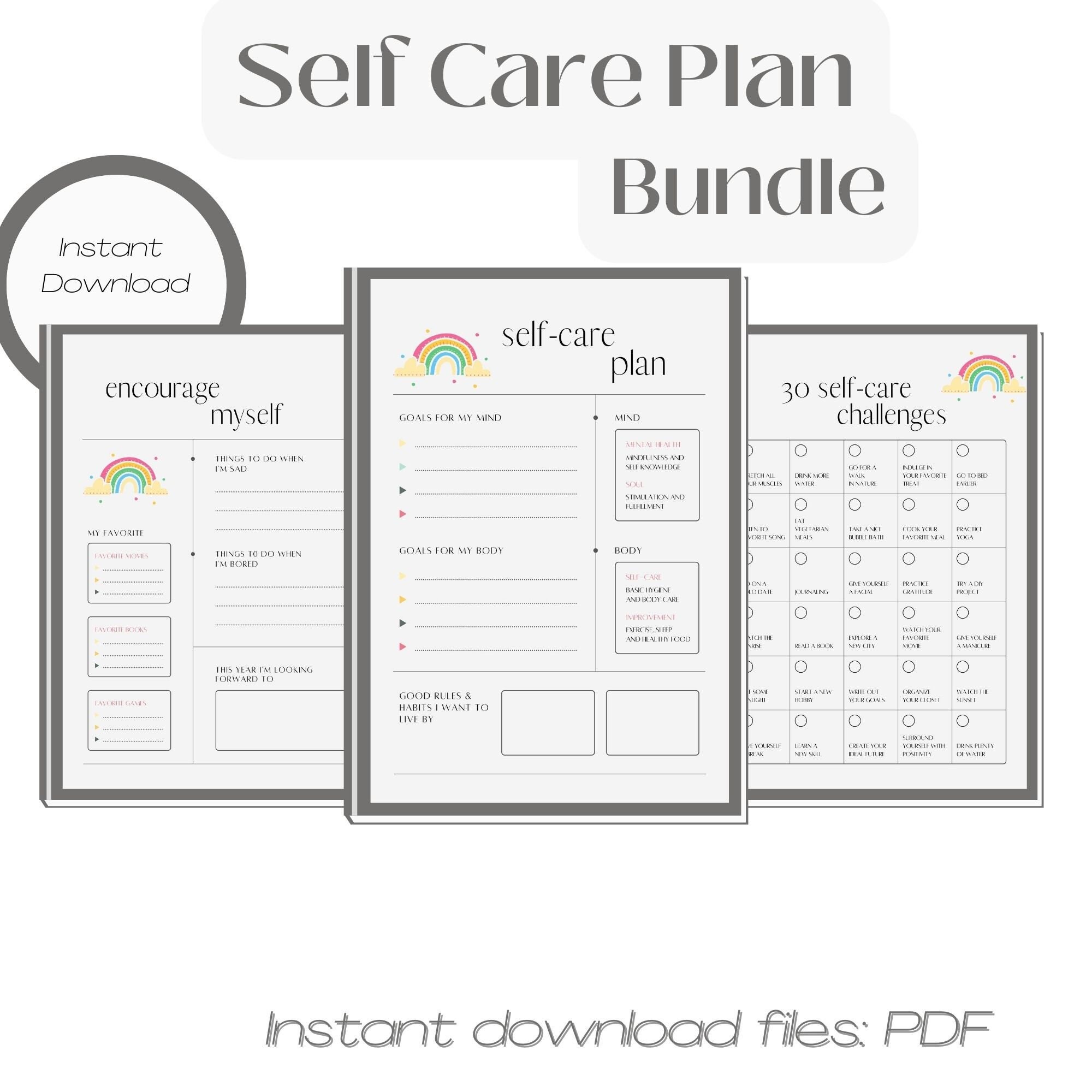 Self Care Plan Printable Encourage Wellness Mindfulness Selfcare Mental ...