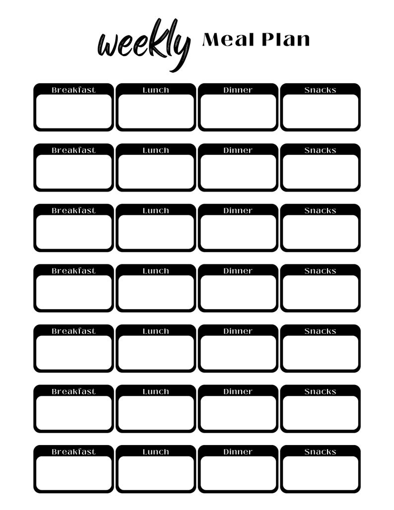 Black & White Weekly Meal Plan Bundle Shopping List and Favorite Meals ...