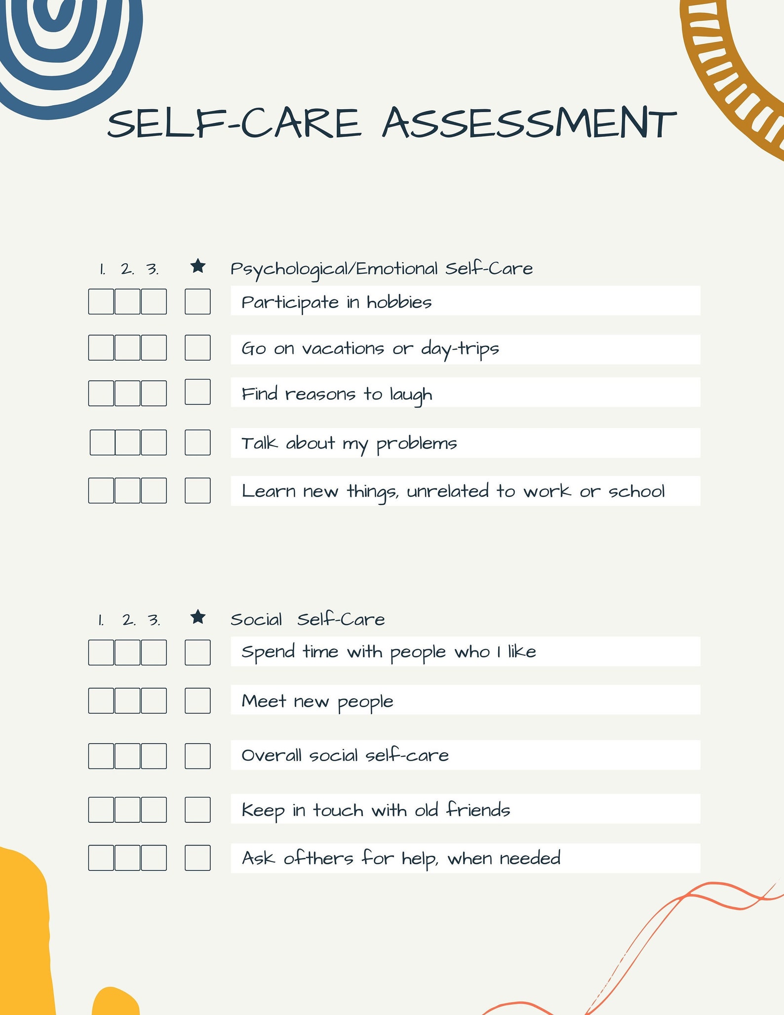 Self Care Assessment Check List Selfcare Tracker Wellness Mindfulness ...