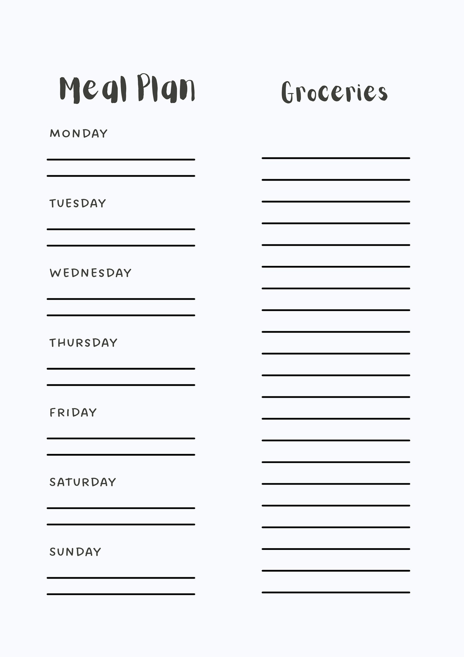Digital Weekly Meal Plan Grocery List Printable Dinner Plan Download ...