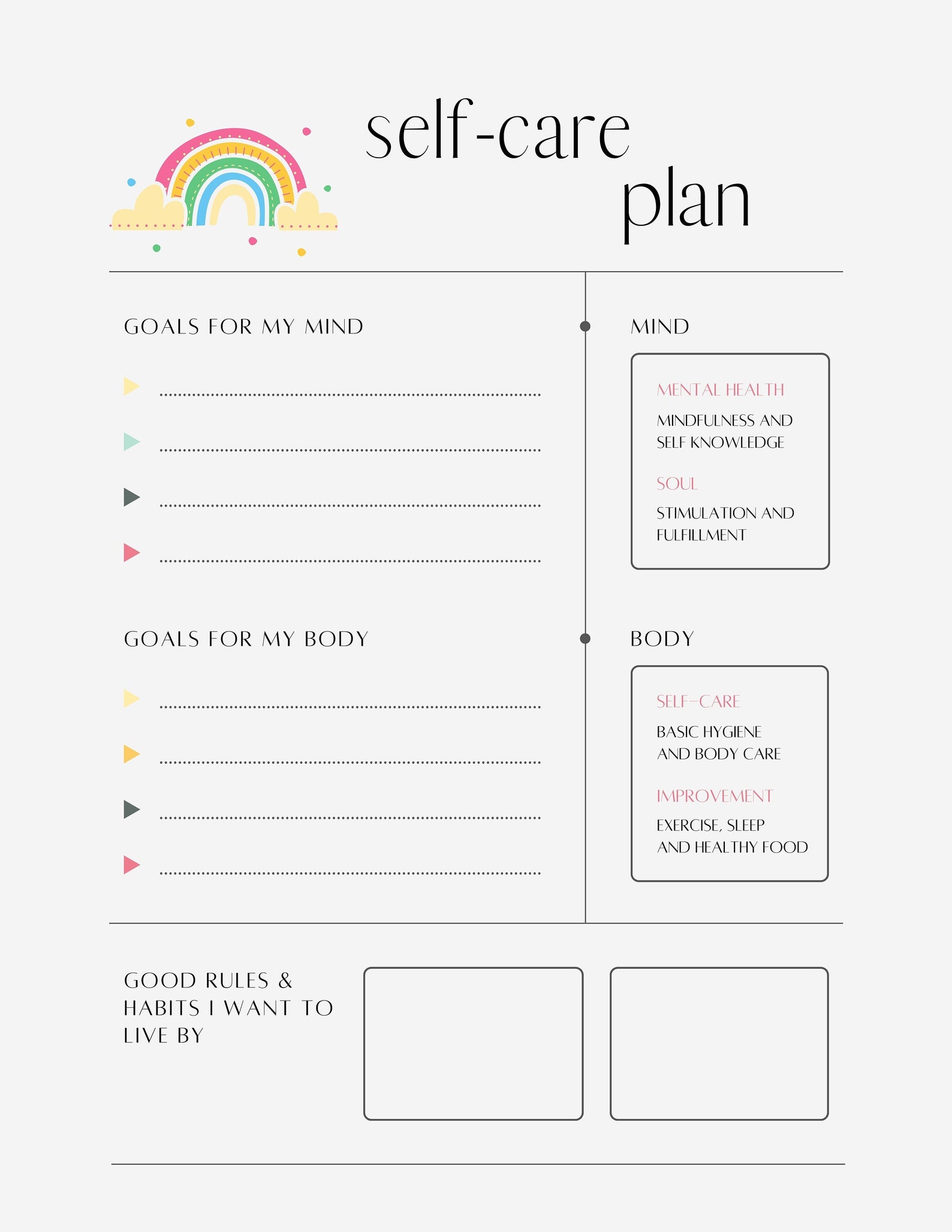 Self Care Plan Printable Encourage Wellness Mindfulness Selfcare Mental ...