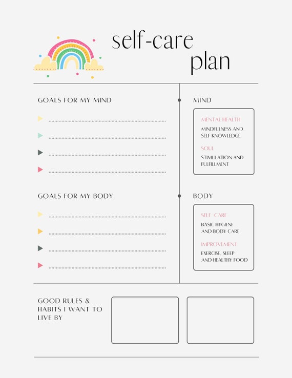 Self Care Plan Printable Encourage Wellness Mindfulness - Etsy