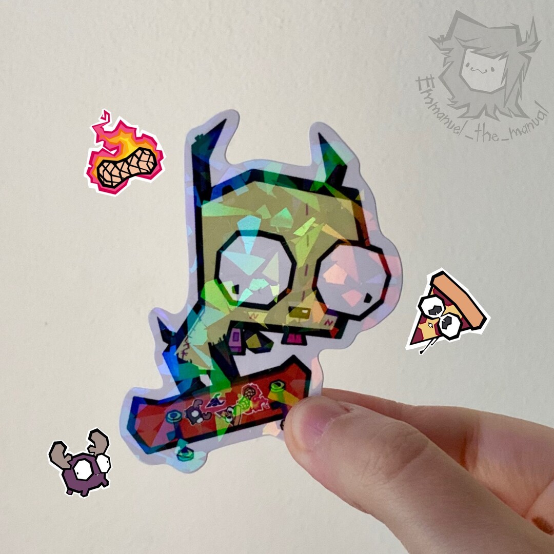 Invader Zim Skateboarding Gir Holo Vinyl Sticker - Etsy