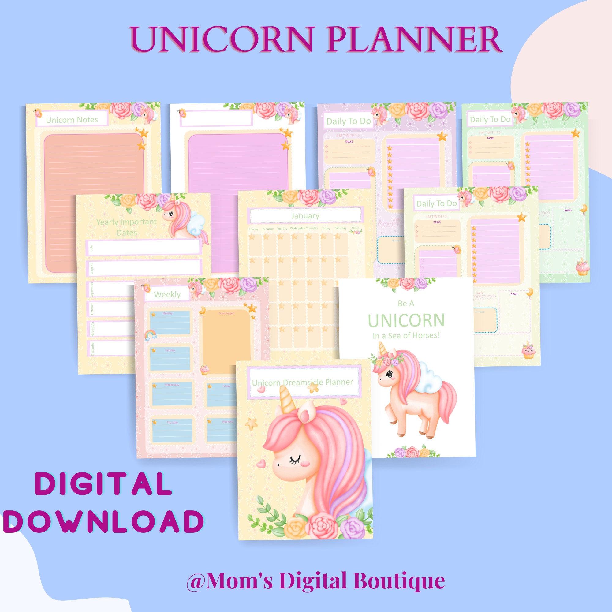 Unicorn Dreams Journal Template, Note Taking Planner, Printable to Do ...