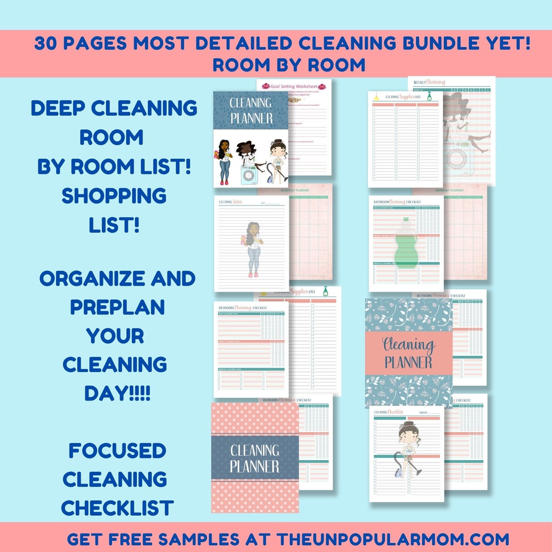 CLEANING CHECKLIST Room-by-room| Cleaning Checklist Printable| Focused ...
