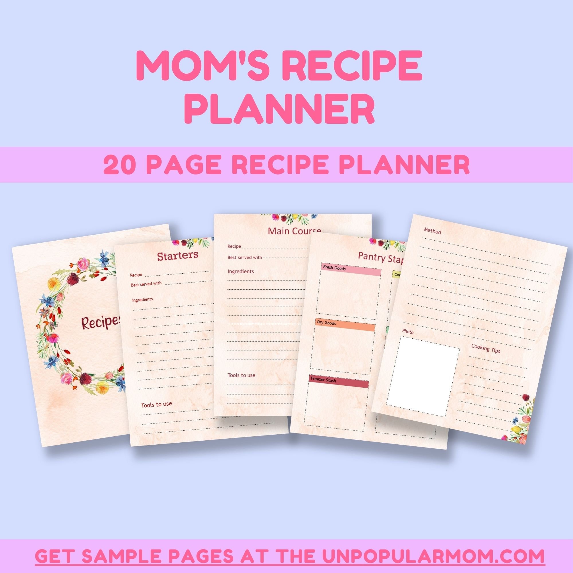 RECIPE PLANNER Templates/printables Including Grocery Shopping/meal ...