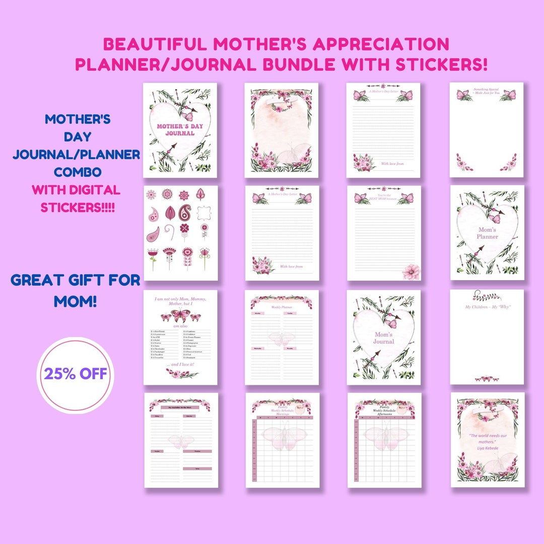 MOTHER'S APPRECIATION Journal/planner With Digital Stickers! 40 Pages ...