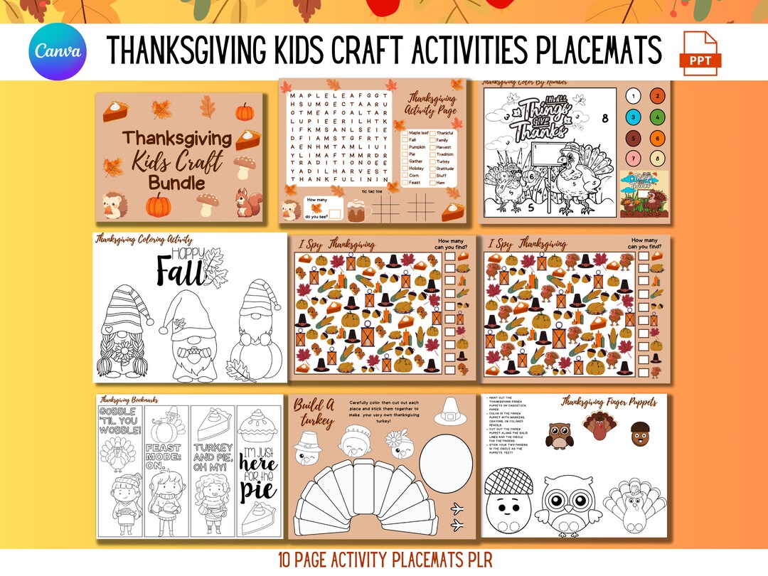 PLR - Printable Thanksgiving Paper Placemats Kids Puzzles Activity ...