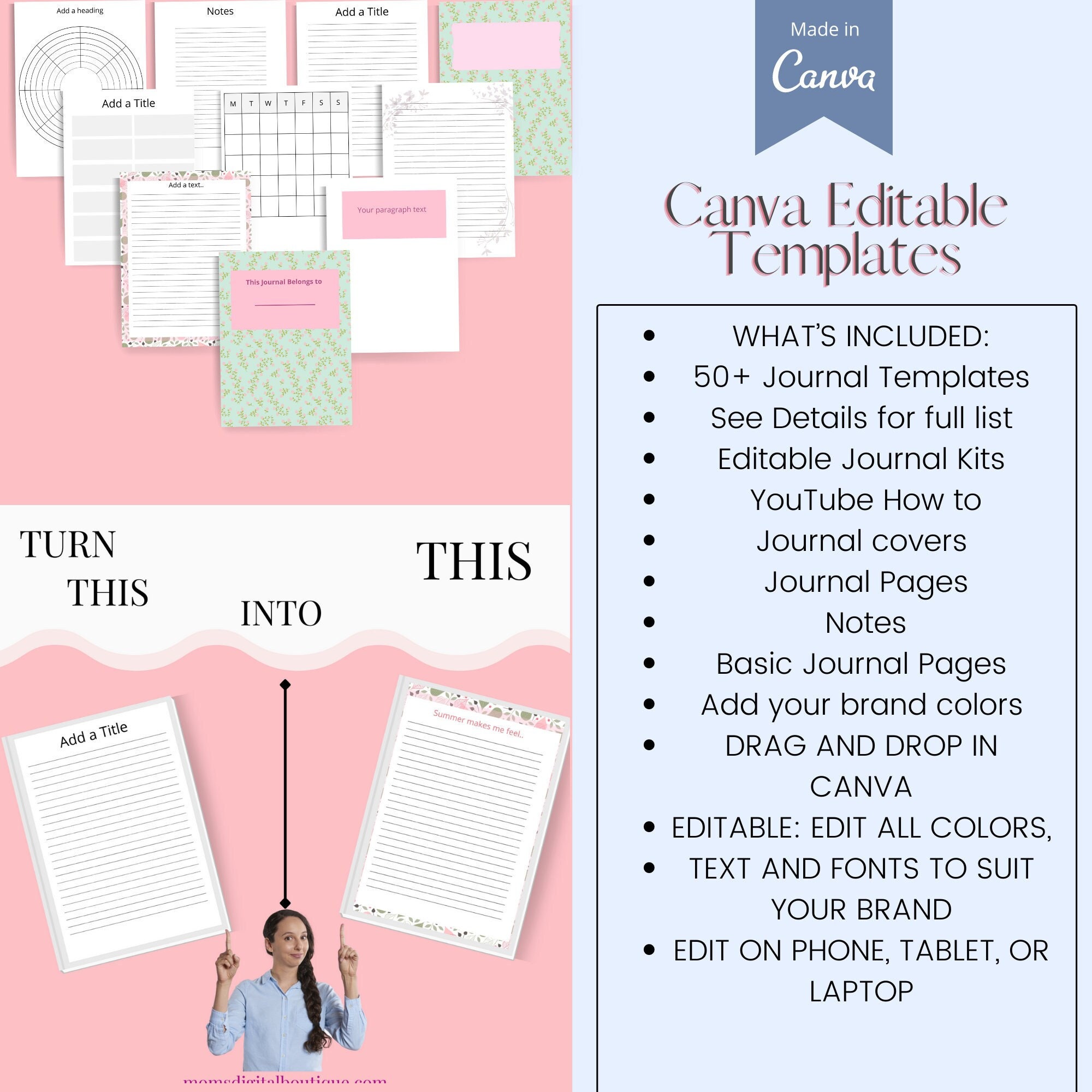 Commercial Use Canva Journal Template Editable Journaling Etsy