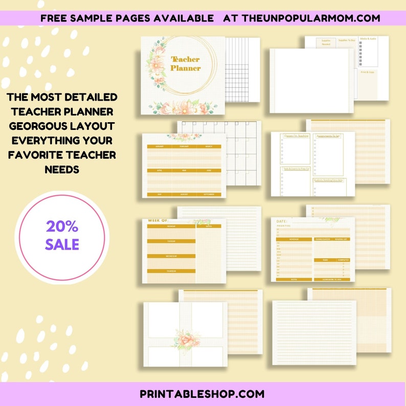 TEACHER PLANNER 2021 Fillable Lesson Planner. Printable Pdf - Etsy