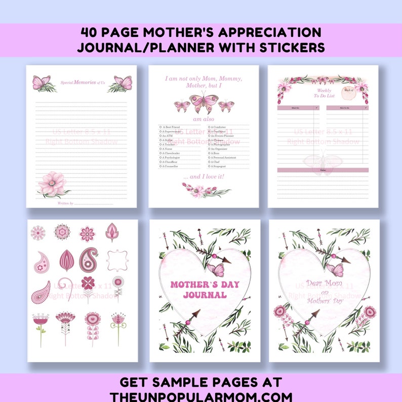 MOTHER'S APPRECIATION Journal/planner With Digital Stickers! 40 Pages ...