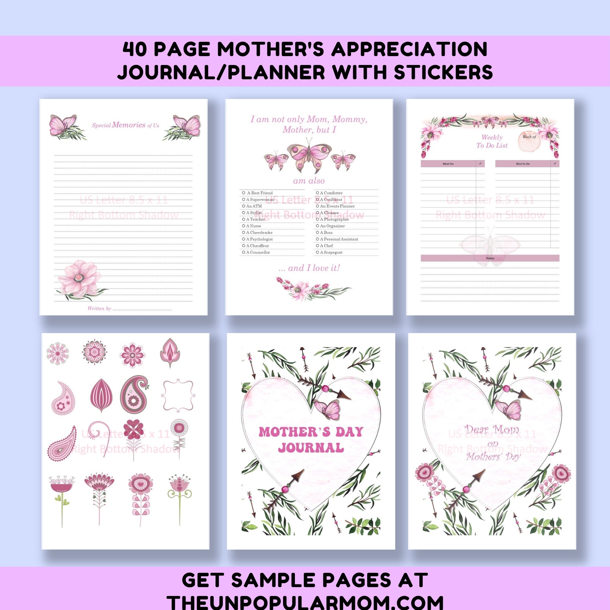 MOTHER'S APPRECIATION Journal/planner With Digital Stickers! 40 Pages ...