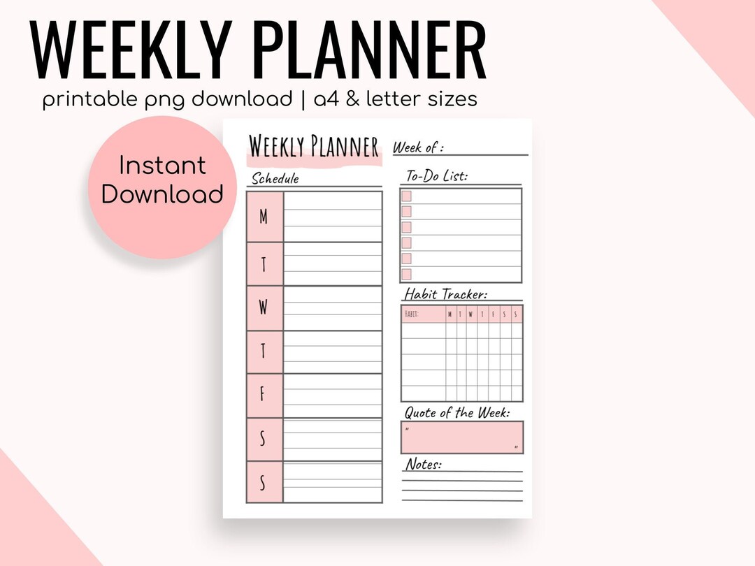 Undated Weekly Planner | Weekly Planner Printable | Weekly Schedule ...