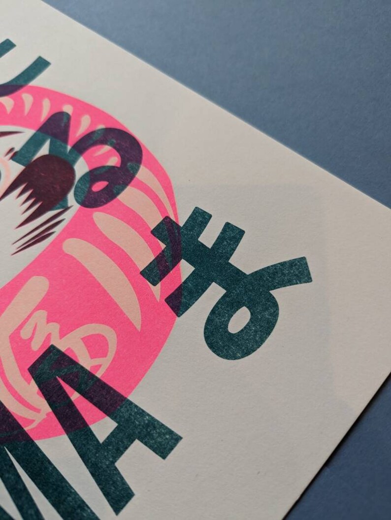 Daruma Doll A4 Risograph Print - neon pink - Japan Bild ...