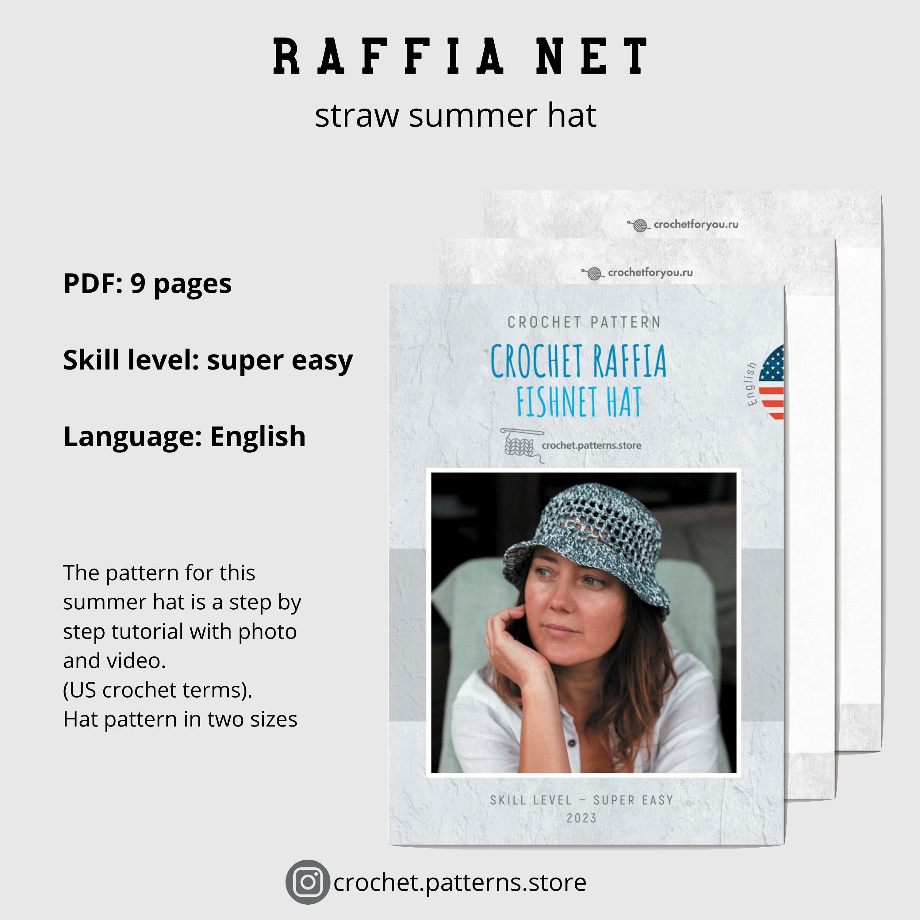 Crochet Hat PATTERN, Raffia Net Hat Tutorial, Sunhat Crochet Pattern ...