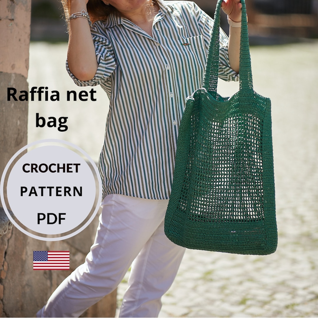 Crochet Raffia Bag PATTERN, Crochet Tote Bag Pattern, Fishnet Shoulder ...