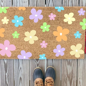 Colorful Pastel Rainbow Floral Pattern Doormat | Cute Floral Front ...