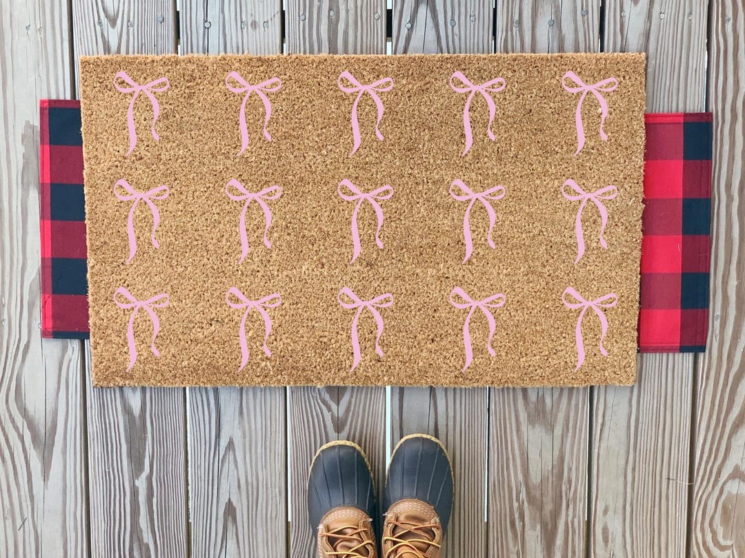 Pink Coquette Bow Pattern Doormat | Cute Ribbon Doormat | Cute Front ...