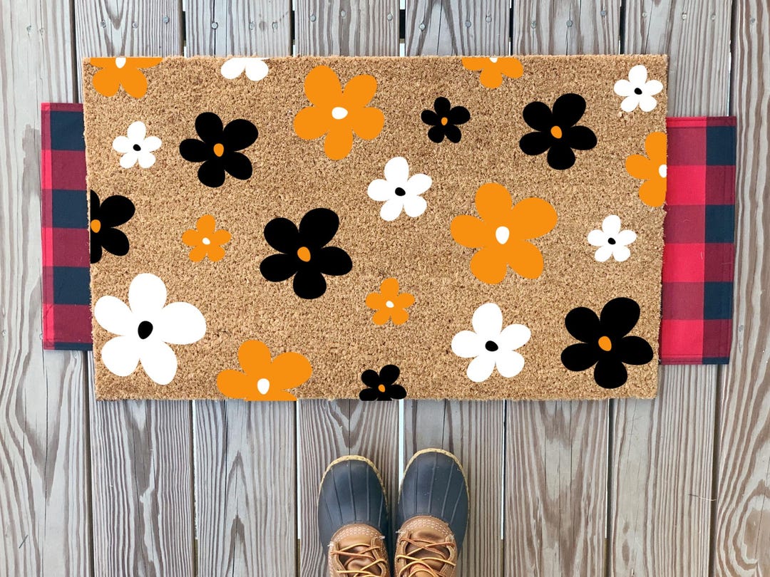 Colorful Halloween Floral Pattern Doormat | Cute Floral Front Doormat ...