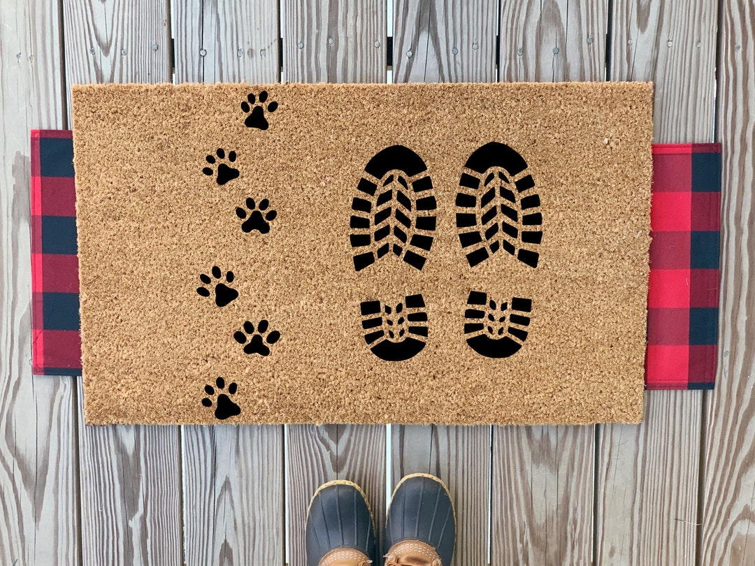 Paw Print and Footprint Front Doormat Welcome Home Doggie Doormat Cute ...