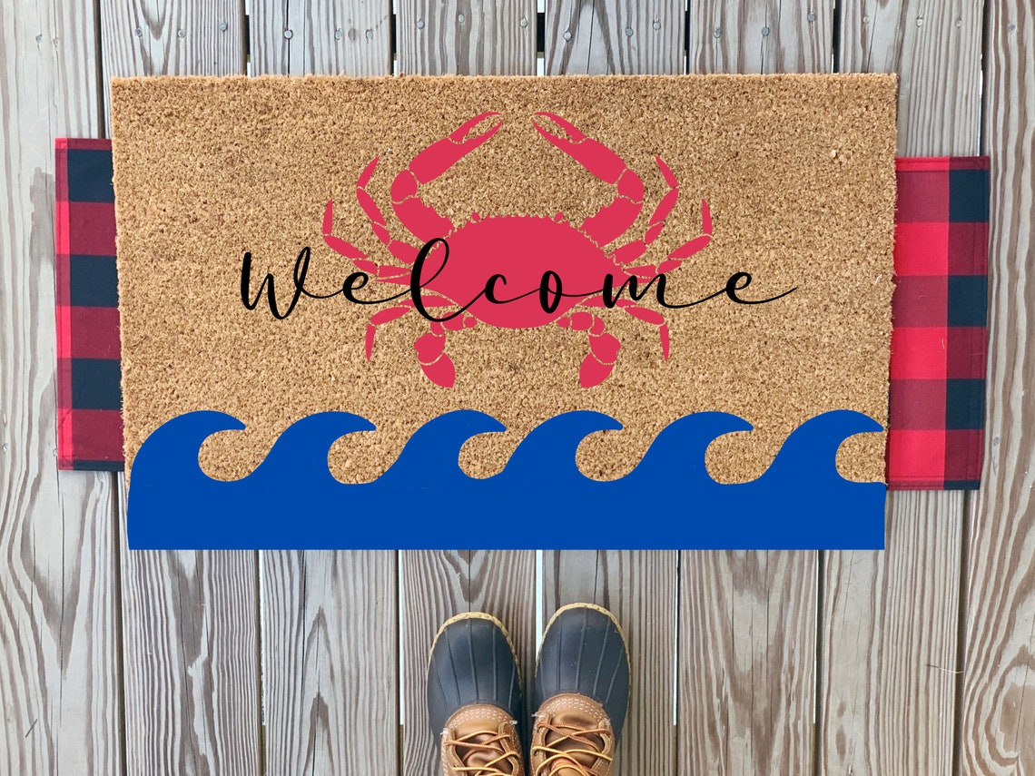 Crab and Beach Themed Welcome Mat Cute Summer Welcome Mat - Etsy