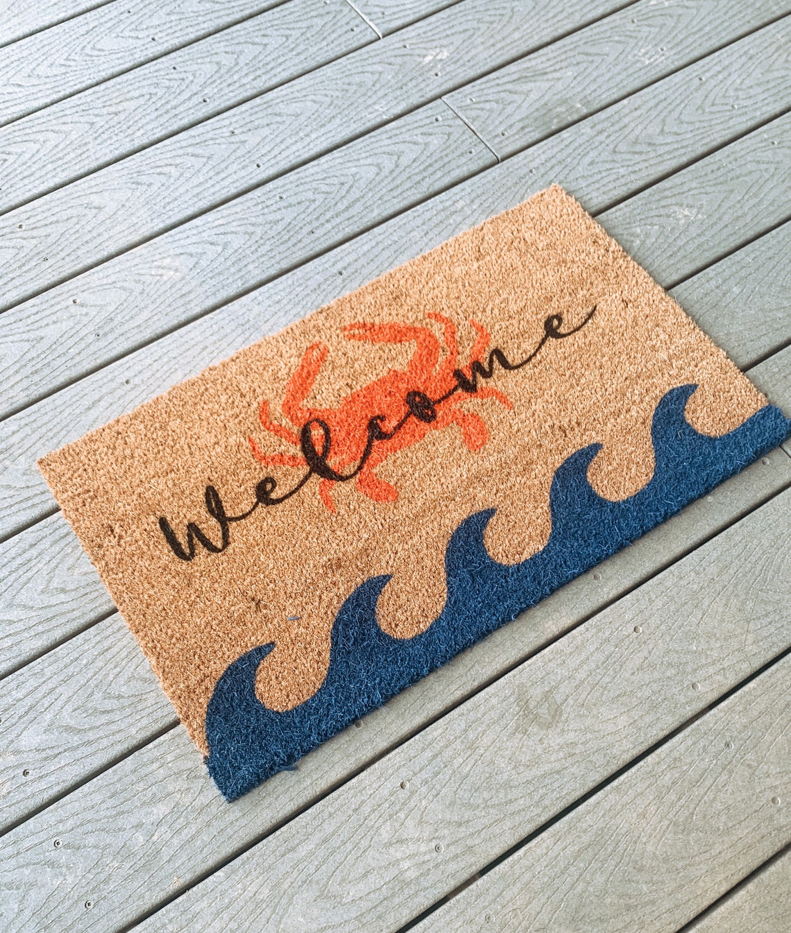Crab and Beach Themed Welcome Mat Cute Summer Welcome Mat - Etsy