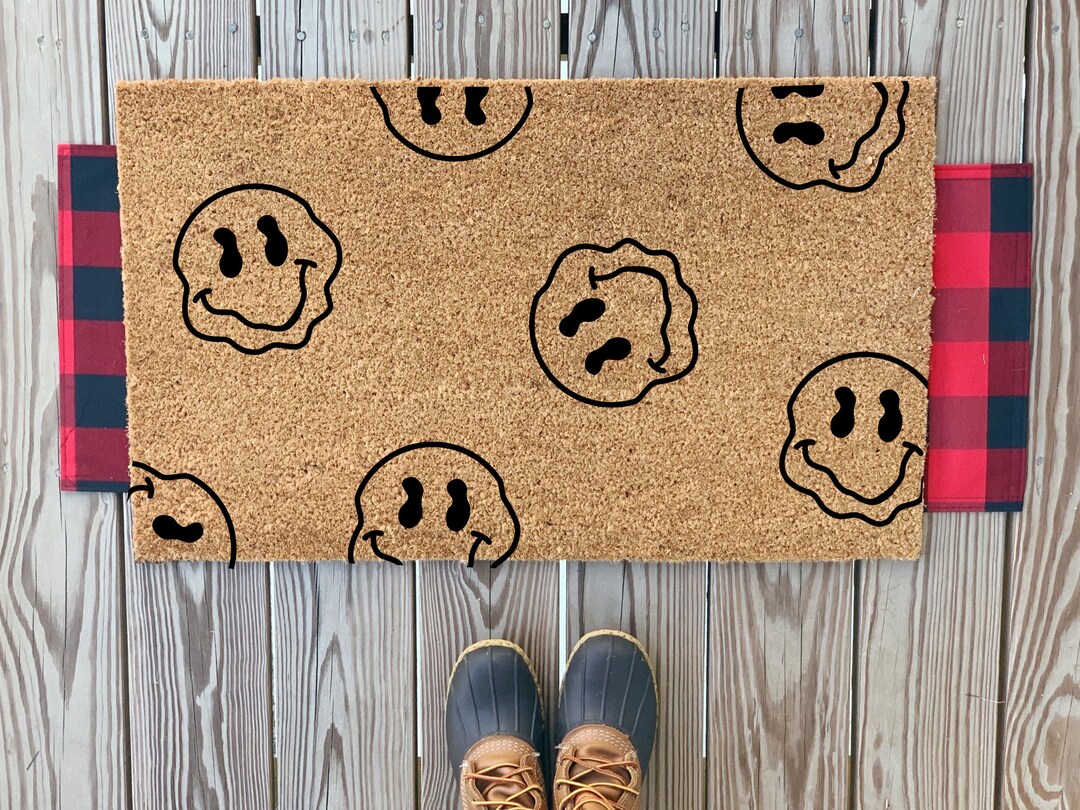 Retro Melted Smiley Face Pattern Doormat Groovy Welcome Home Mat Trippy ...