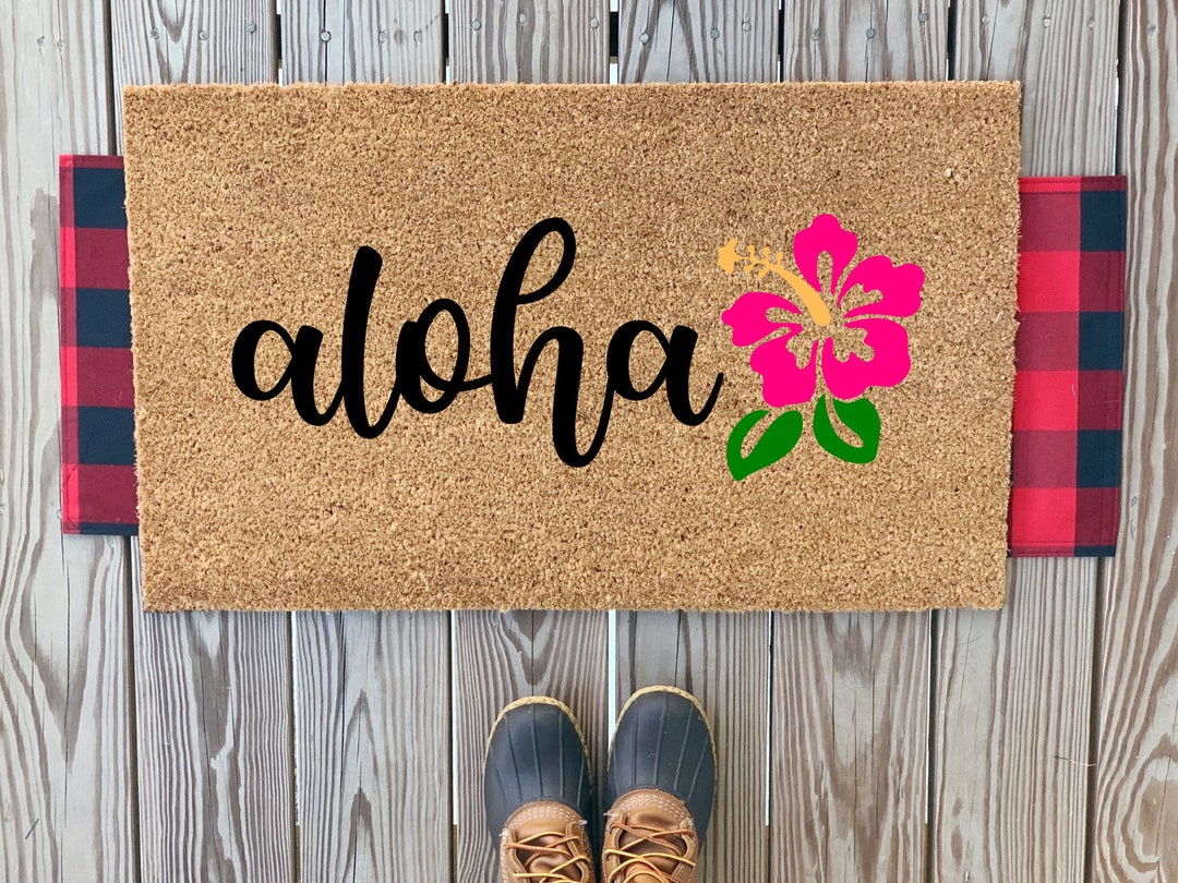 Aloha Welcome Mat | Cute Hawaiian Front Doormat | Outdoor Coir Doormat ...